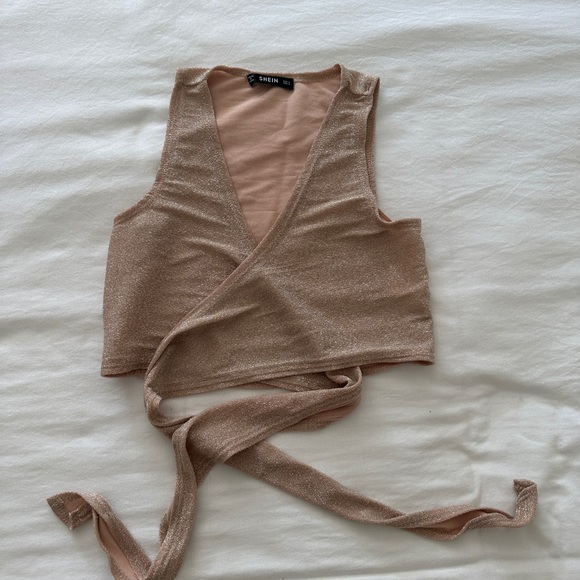 SHEIN | Tops | Gold Sparkly Wrap Top | Poshmark